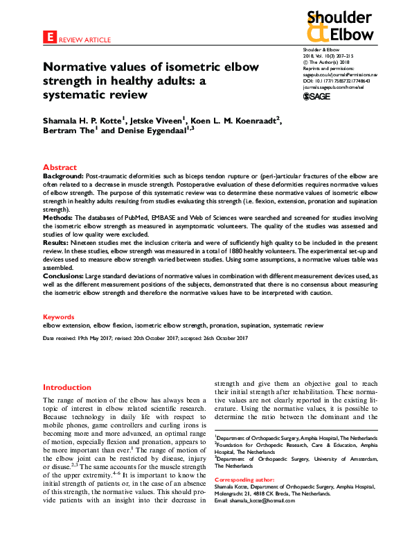 (PDF) Normative values of isometric elbow strength in healthy adults: a ...