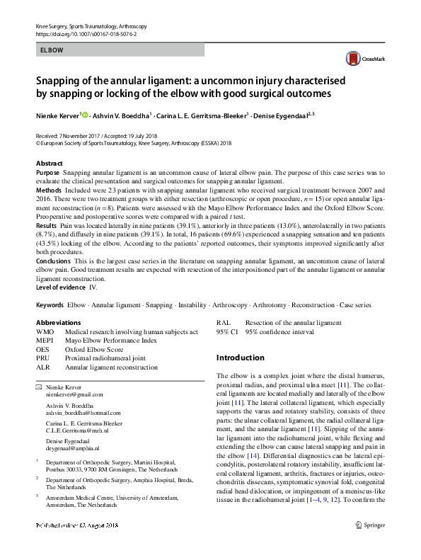 (PDF) Snapping of the annular ligament: a uncommon injury characterised ...