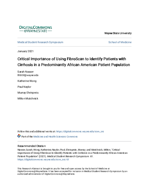 Pdf Critical Importance Of Using Fibroscan To Identify Patients With