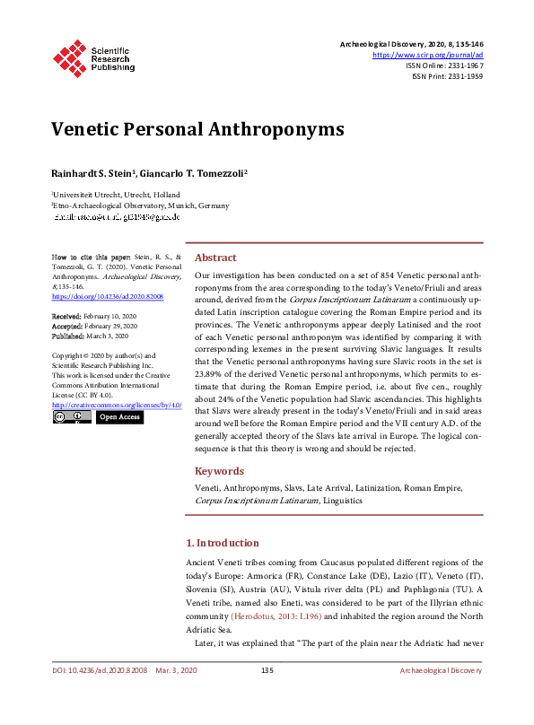 (PDF) Venetic Personal Anthroponyms