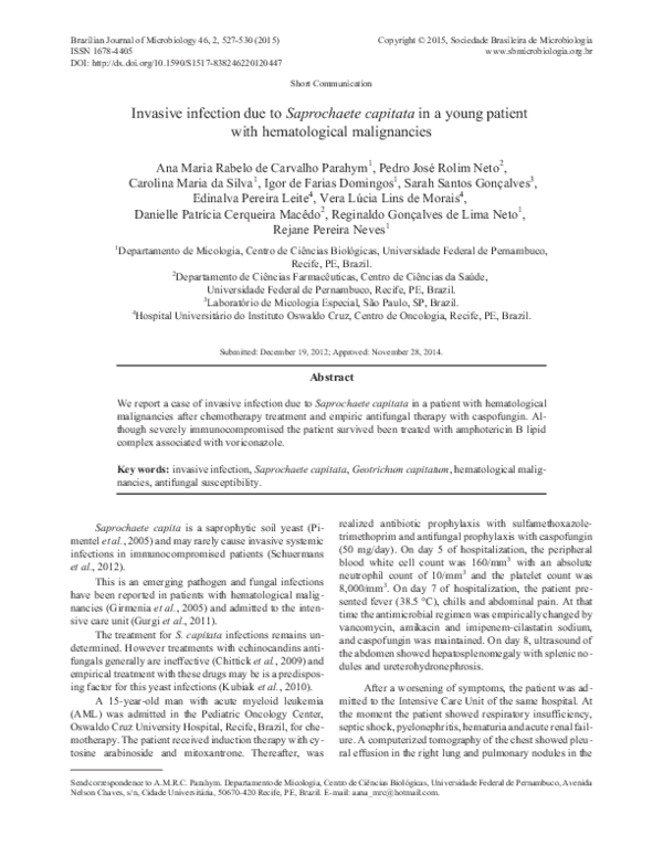 (PDF) Invasive infection due to Saprochaete capitata in a young patient ...