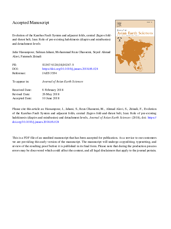 Pdf Evolution Of The Karebas Fault System And Adjacent Folds Central Zagros Fold And Thrust