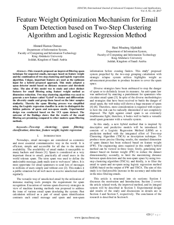 (PDF) Feature Weight Optimization Mechanism for Email Spam Detection based on Two-step ...