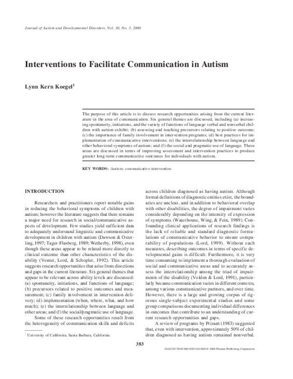 (PDF) Interventions to Facilitate Communication in Autism