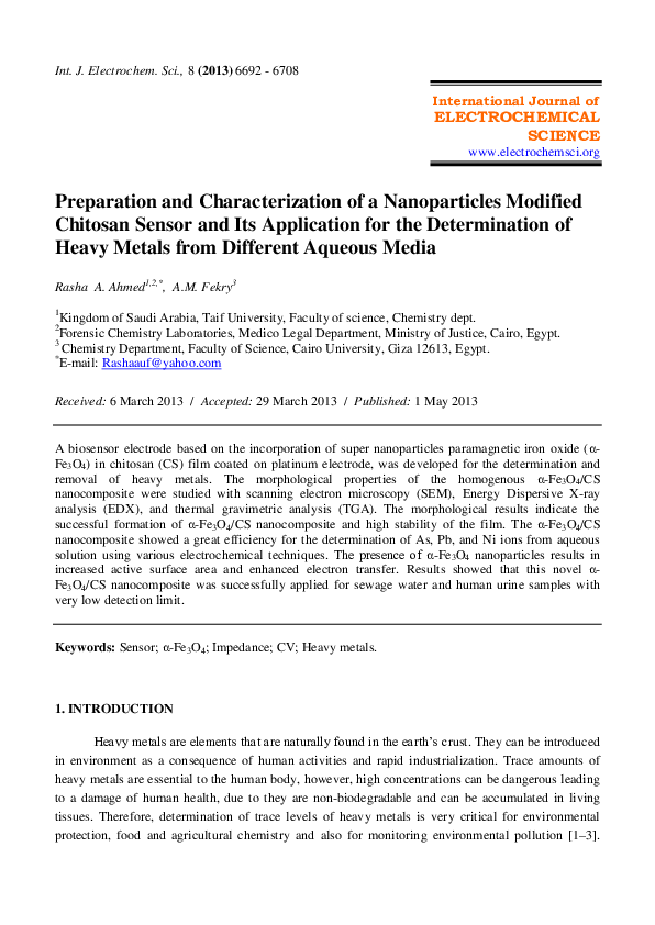 (PDF) Preparation and Characterization of a Nanoparticles Modified Chitosan Sensor and Its ...