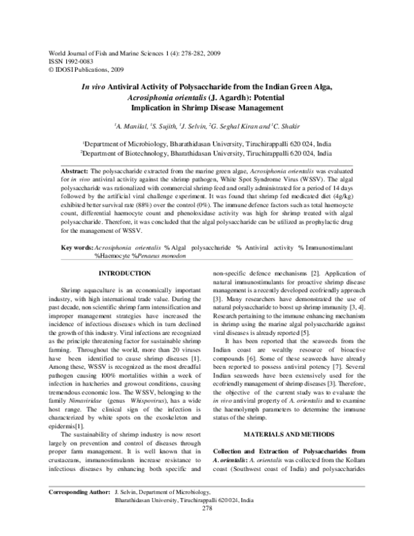(PDF) In vivo Antiviral Activity of Polysaccharide from the Indian ...