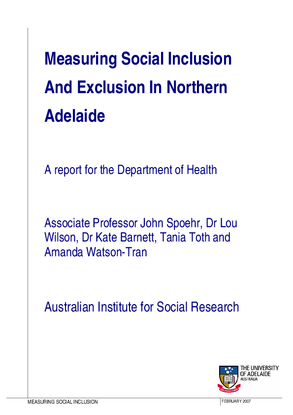 (PDF) Measuring social inclusion and exclusion in Northern Adelaide: a ...