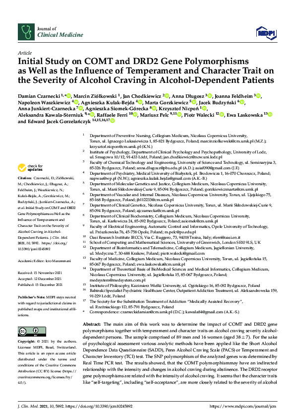 (PDF) COMT and DRD2 Polymorphisms in Alcohol Craving