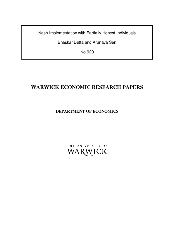 (PDF) Nash implementation with partially honest individuals