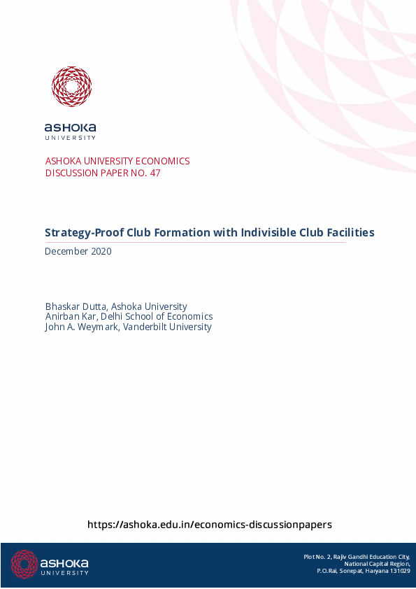 (PDF) Strategy-proof club formation with indivisible club facilities