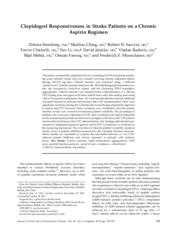 (PDF) Clopidogrel Responsiveness in Stroke Patients on a Chronic ...