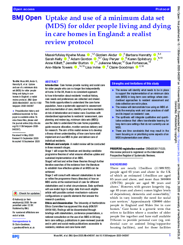 (PDF) Uptake and use of a minimum data set (MDS) for older people ...