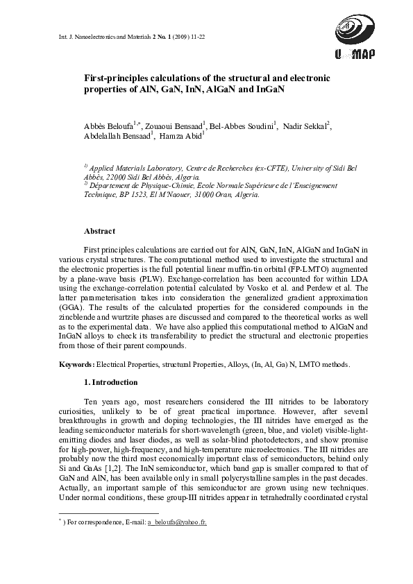 (PDF) First-principles calculations of the structural and electronic ...