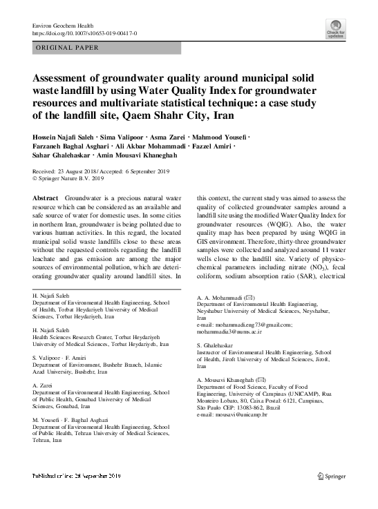 (PDF) Assessment of groundwater quality around municipal solid waste landfill by using Water ...