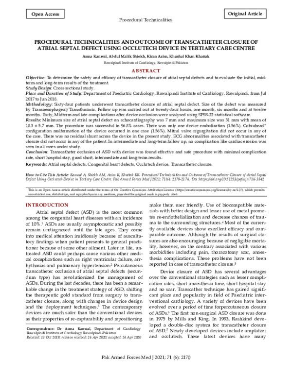 (PDF) Procedural Technicalities and Outcome of Transcatheter Closure of ...