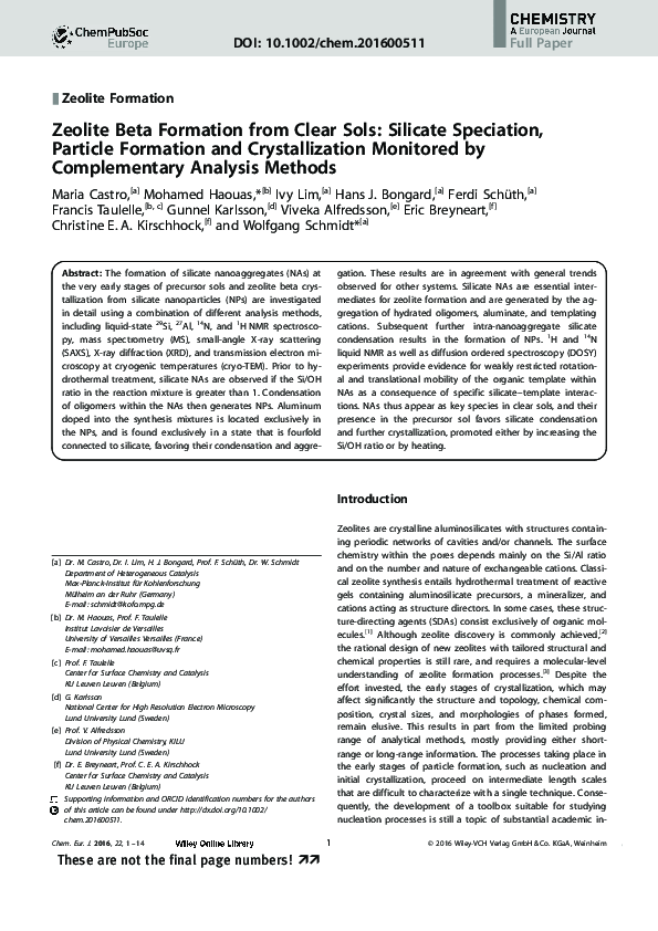 (PDF) Zeolite Beta Formation from Clear Sols: Silicate Speciation ...