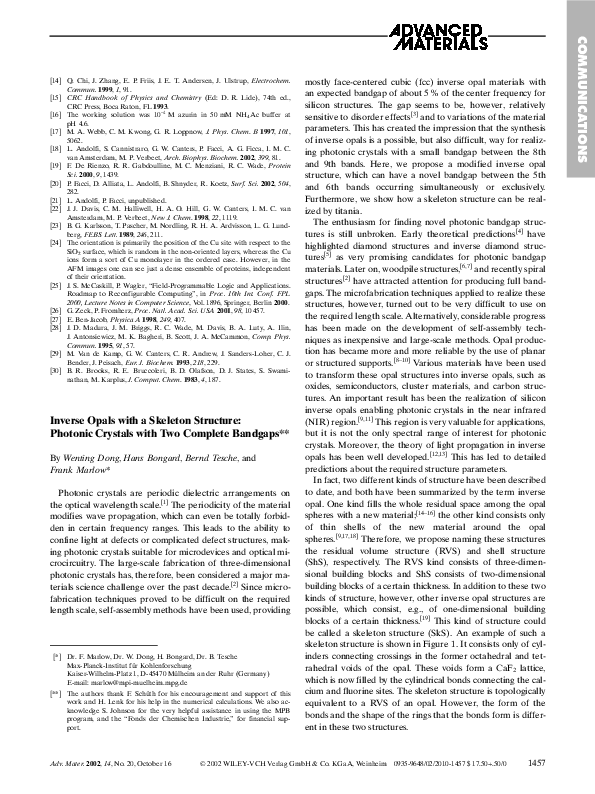 (PDF) Inverse Opals with a Skeleton Structure: Photonic Crystals with ...