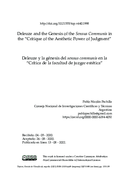 (PDF) Deleuze y la génesis del sensus communis en la “Crítica de la facultad de juzgar estética”