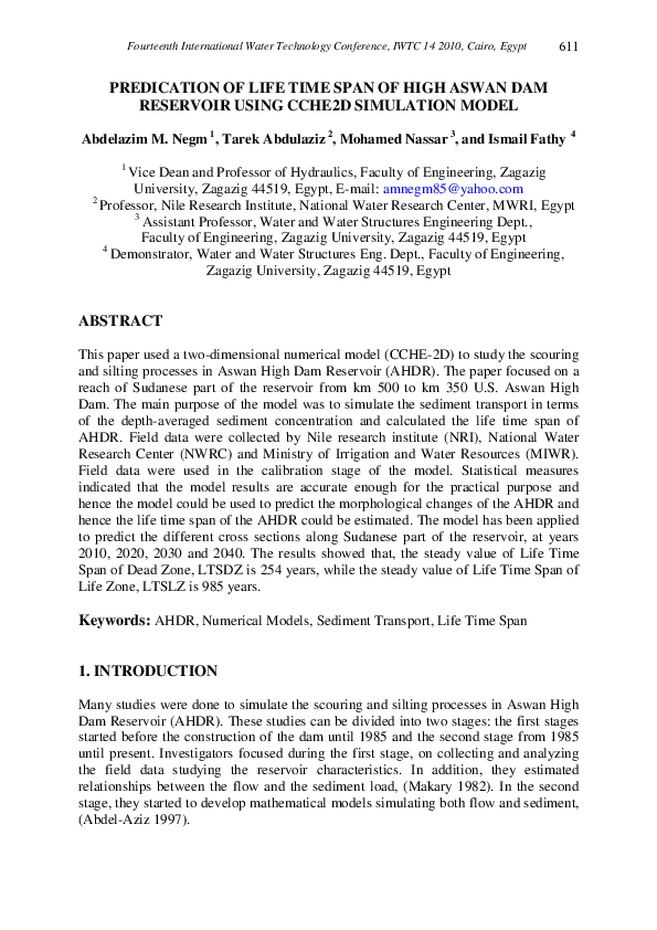 (PDF) Estimating the Life Time Span of Aswan High Dam Reservoir Using ...