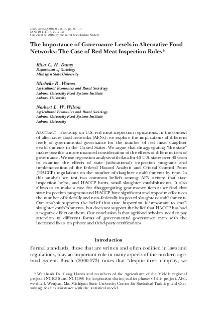 (PDF) The Importance of Governance Levels in Alternative Food Networks ...