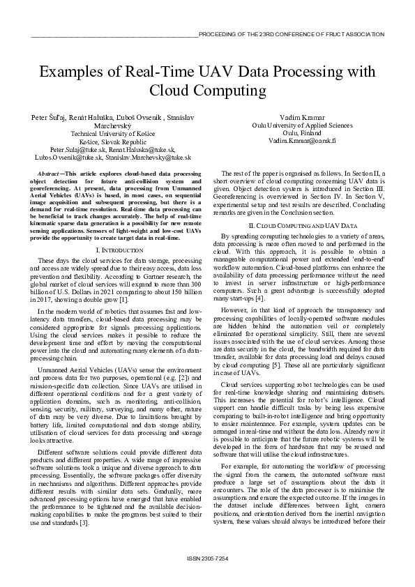 (PDF) Examples of Real-Time UAV Data Processing with Cloud Computing (PDF) Examples of Real-Time UAV Data Processing with Cloud Computing