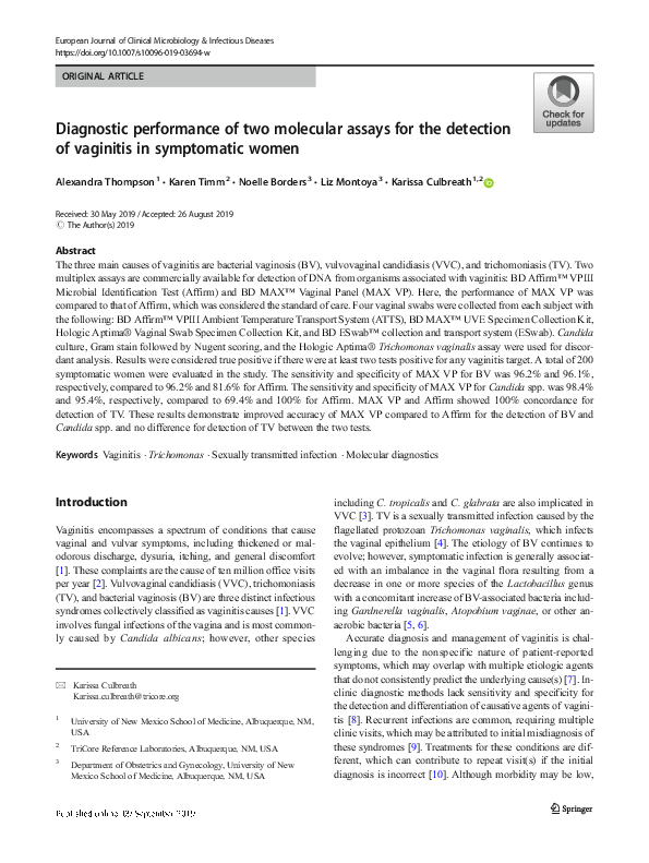 (PDF) Diagnostic performance of two molecular assays for the detection ...