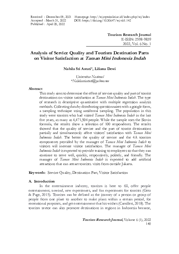 (PDF) Analysis of Service Quality and Tourism Destination Parts on ...