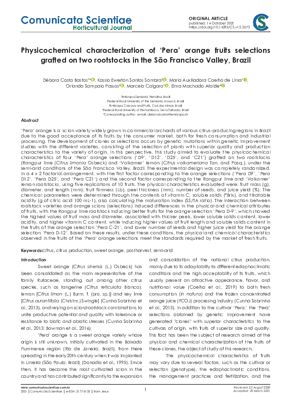 (PDF) Physicochemical characterization of ‘Pera’ orange fruits ...