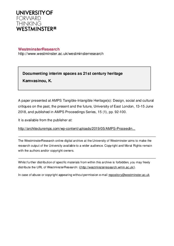 (PDF) Documenting interim spaces as 21st century heritage