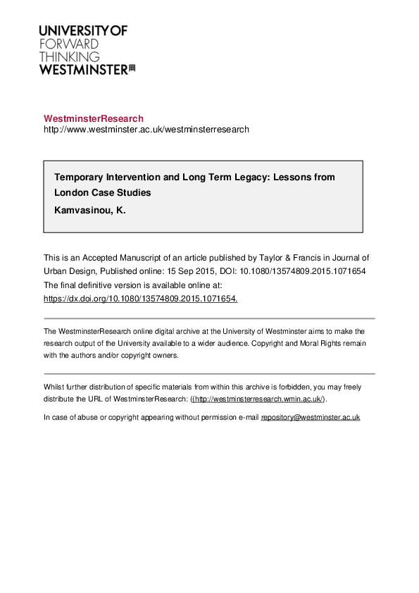 (PDF) Temporary intervention and long-term legacy: lessons from London ...