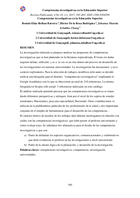 (PDF) Competencias investigativas en la Educación Superior