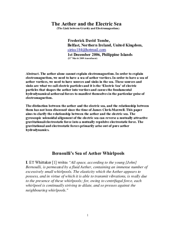 (PDF) The Aether and the Electric Sea (The Link between Gravity and ...