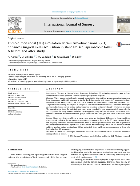 (PDF) Three-dimensional (3D) simulation versus two-dimensional (2D) enhances surgical skills ...