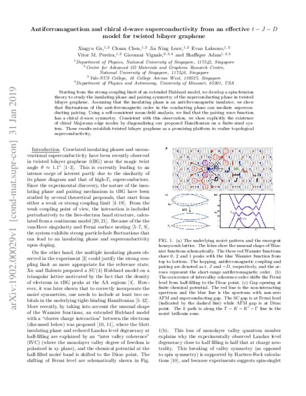 (PDF) Antiferromagnetism and chiral d -wave superconductivity from an effective t−J−D model for ...