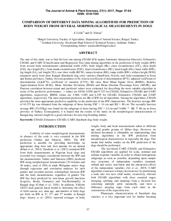 (PDF) Comparison of different data mining algorithms for prediction of body weight from several ...