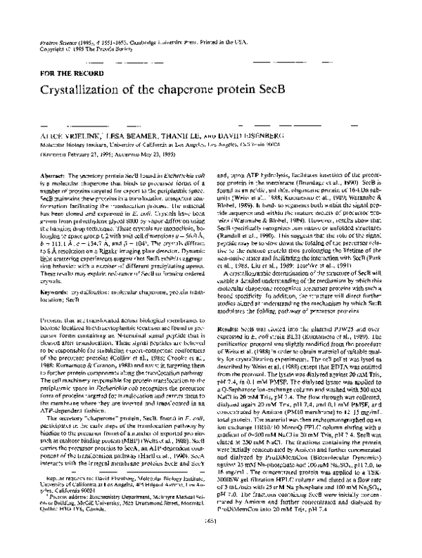 (PDF) Crystallization of the chaperone protein SecB
