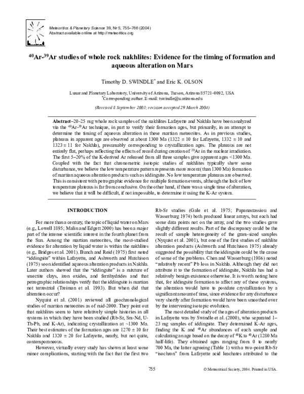 (PDF) 40Ar-39Ar studies of whole rock nakhlites: Evidence for the ...