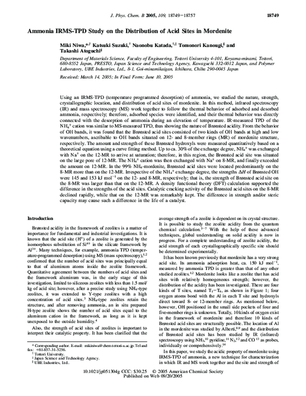 (PDF) Ammonia IRMS-TPD Study on the Distribution of Acid Sites in Mordenite