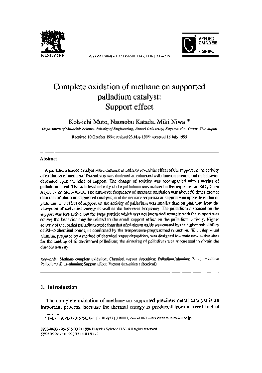 (PDF) Complete oxidation of methane on supported palladium catalyst ...
