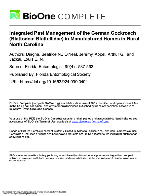 (PDF) Integrated Pest Management of the German Cockroach (Blattodea ...