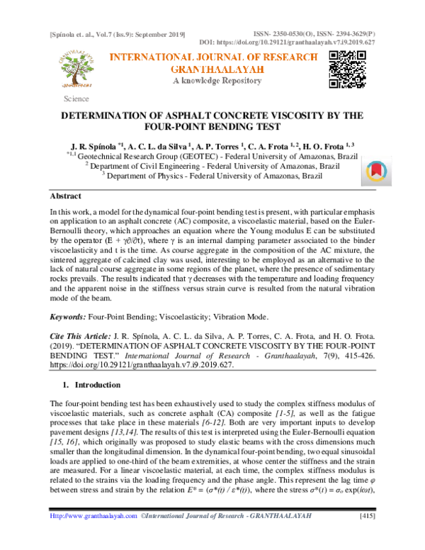 (PDF) Determination of Asphalt Concrete Viscosity by the Four-Point ...