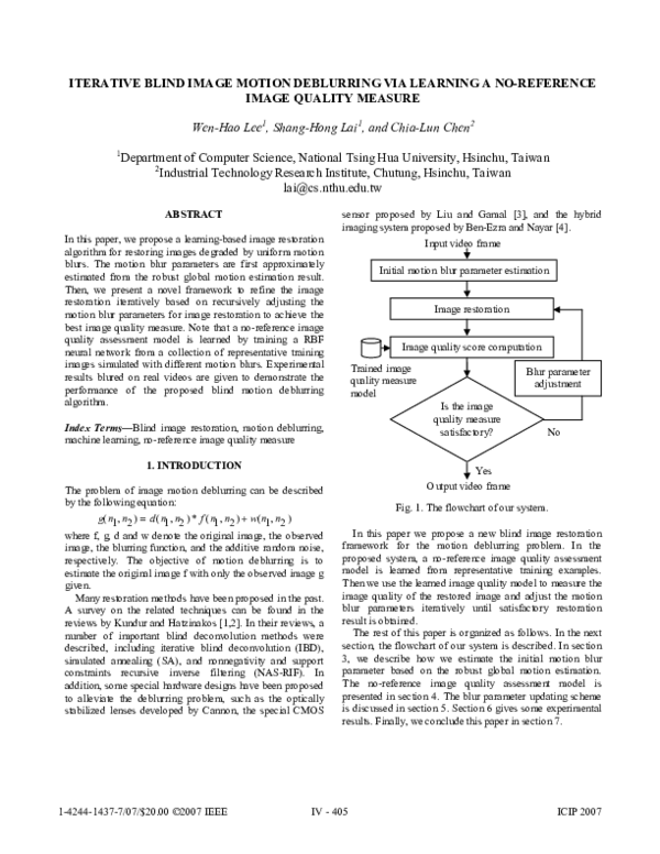 Pdf Iterative Blind Image Motion Deblurring Via Learning A No