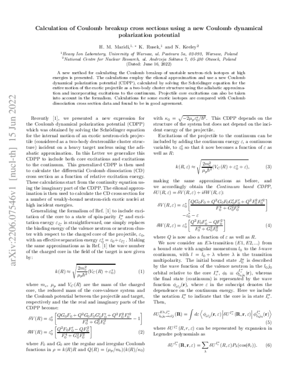 (PDF) Calculation of Coulomb breakup cross sections using a new Coulomb dynamical polarization ...