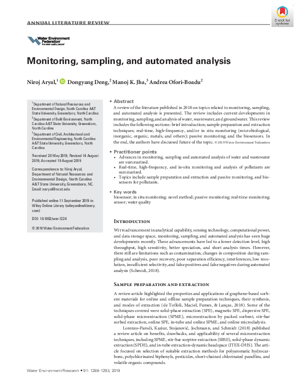 (PDF) Monitoring, Sampling, and Automated Analysis
