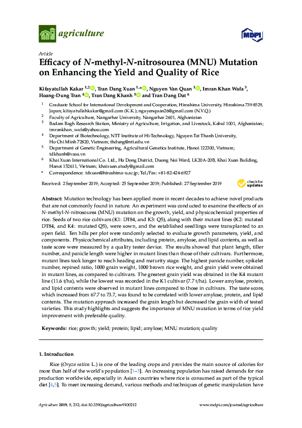 (PDF) Efficacy of N-methyl-N-nitrosourea (MNU) Mutation on Enhancing ...