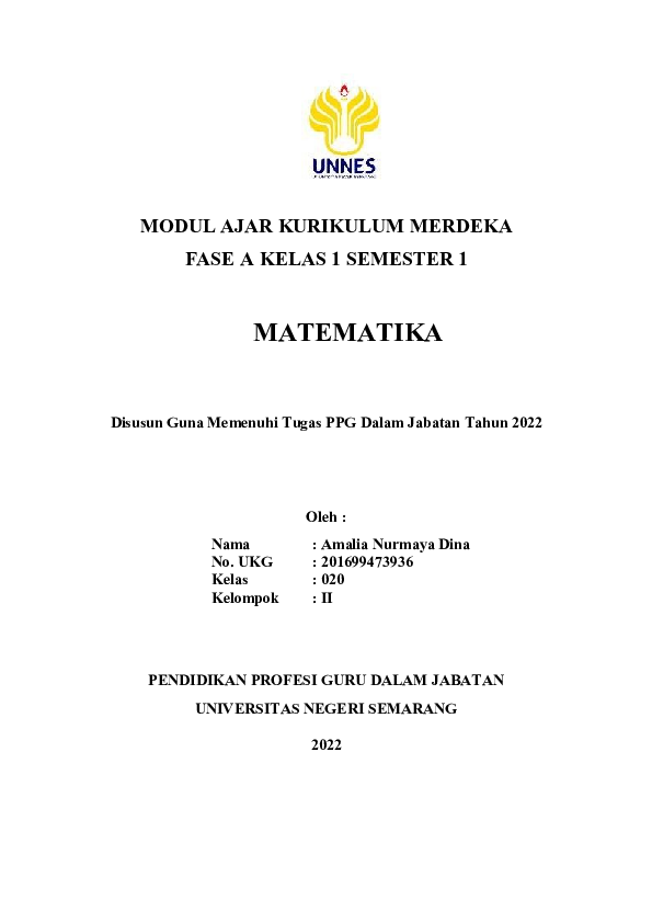 (DOC) MODUL AJAR KURIKULUM MERDEKA FASE A KELAS 1 SEMESTER