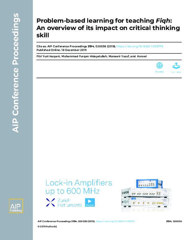 (PDF) Problem-based learning for teaching Fiqh: An overview of its impact on critical thinking skill
