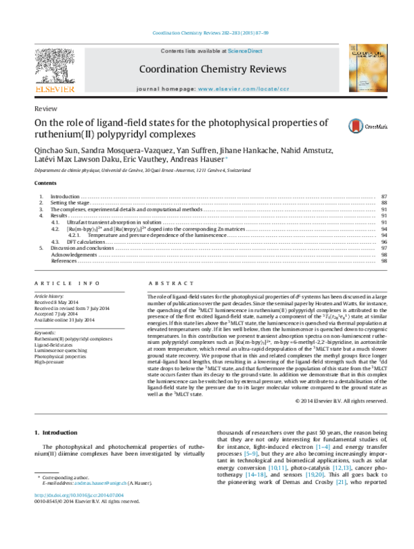 (PDF) On the role of ligand-field states for the photophysical ...