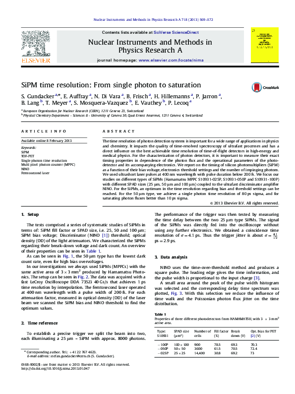 (PDF) SiPM time resolution: From single photon to saturation