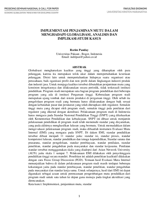 (PDF) Implementasi Penjaminan Mutu Dalam Menghadapi Globalisasi, Analisis Dan Implikasi:Studi ...